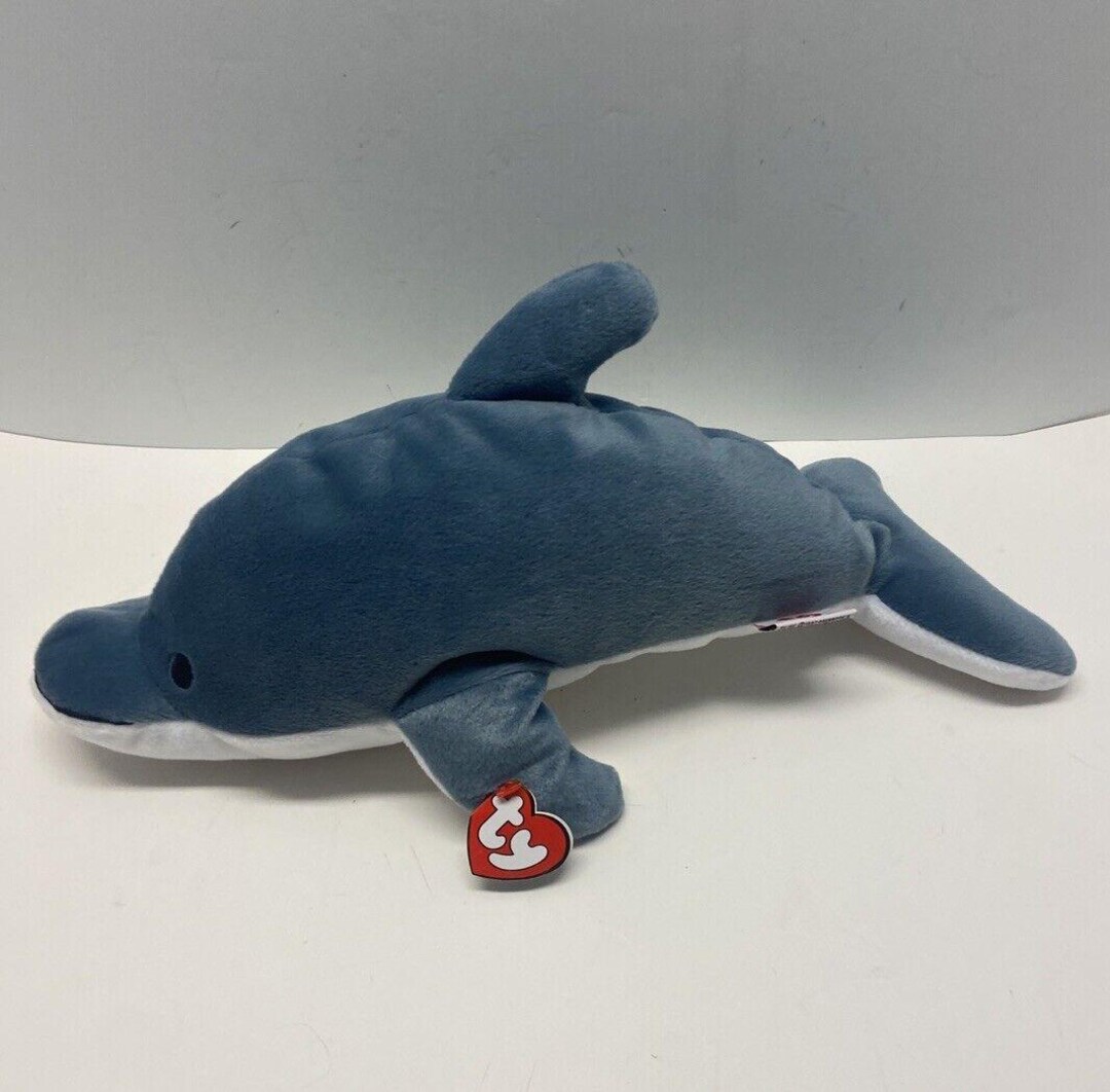 Ty Pillow Pals Plush Gray Glide the Dolphin 14 Inch Stuffed Toy Heart ...