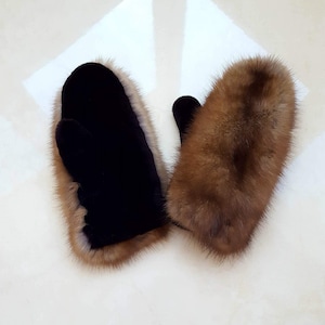 Handmade Winter Real Sable Fur Mittens for Women - Etsy