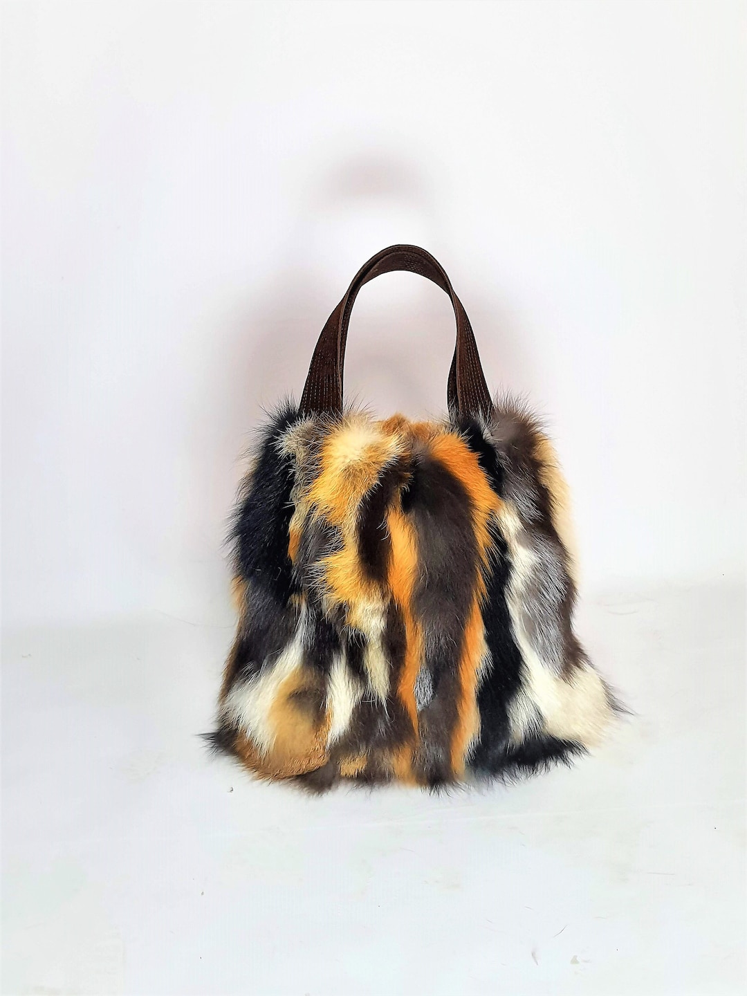 Handmade Real Fox Fur Bag Made From Real Fox Fur With Large Leather ...