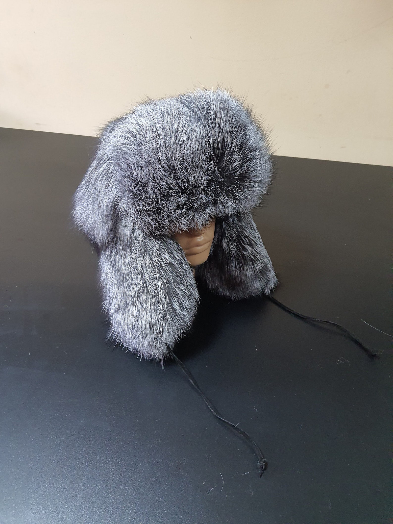 Silver Fox Fur Hat Aviator Winter Hat Silver Fox Fur Trapper | Etsy