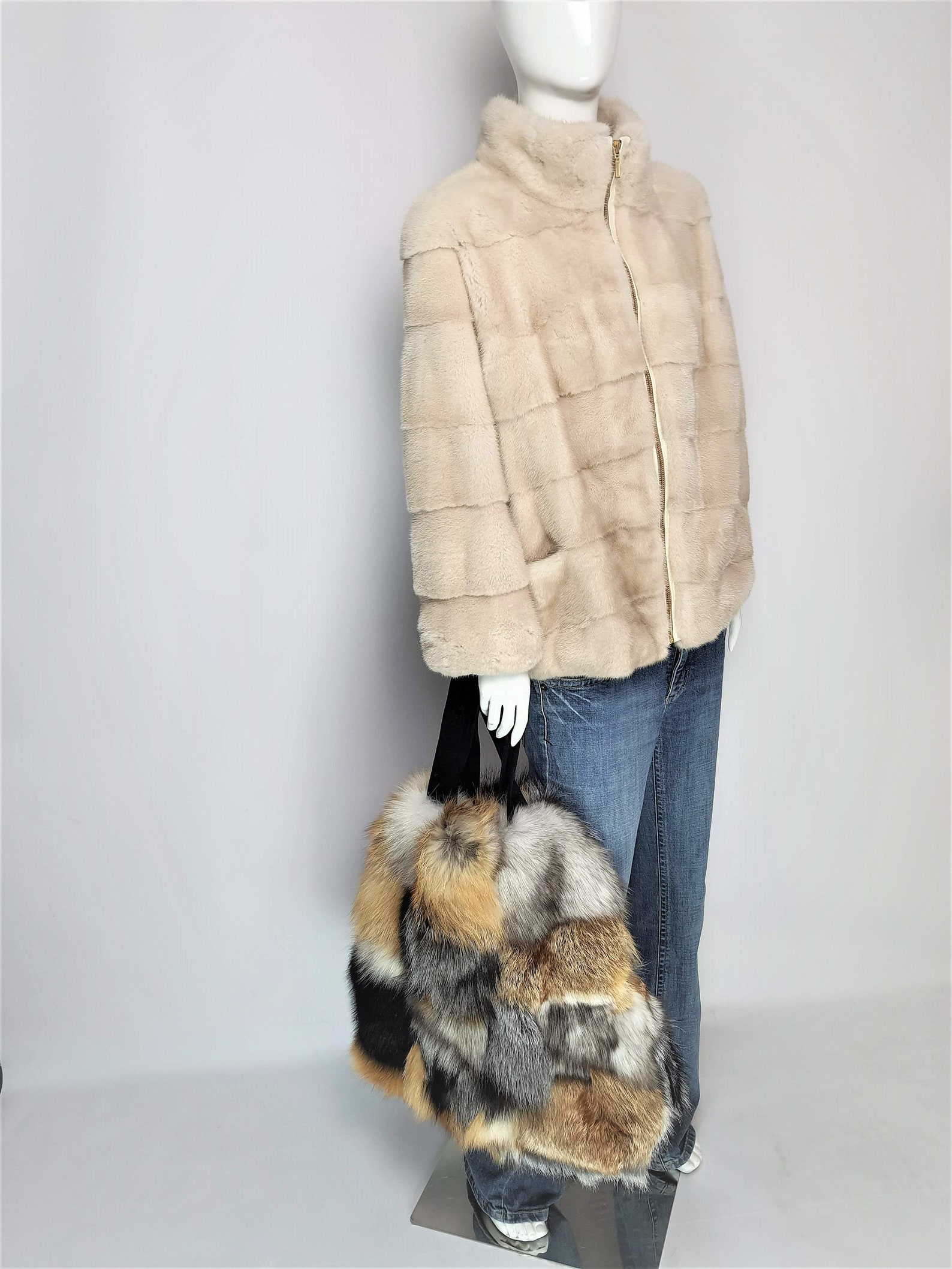 Handmade Real Fox Fur Bag Made From Real Fox Fur With Large Leather ...