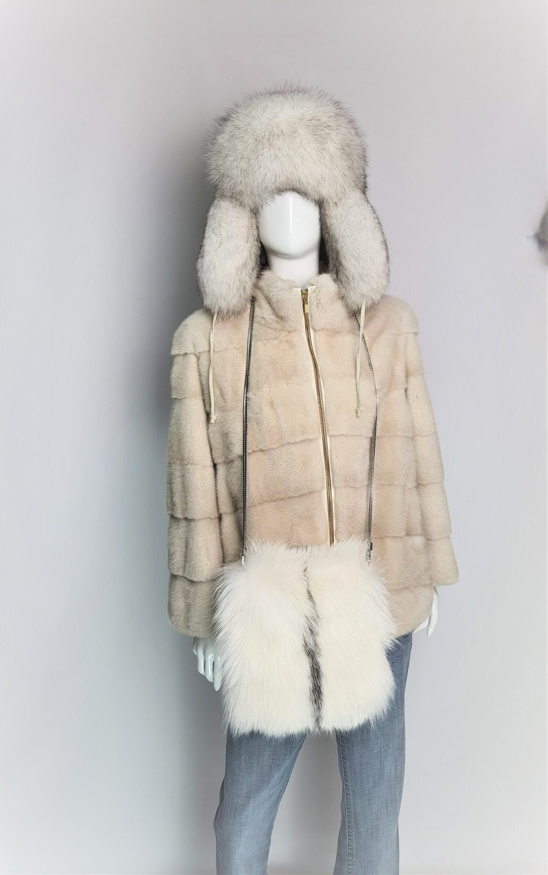 White Marble Fox Fur Muff, Muff, Fur Muff, Real Fur Muff, Fur Coupling ...