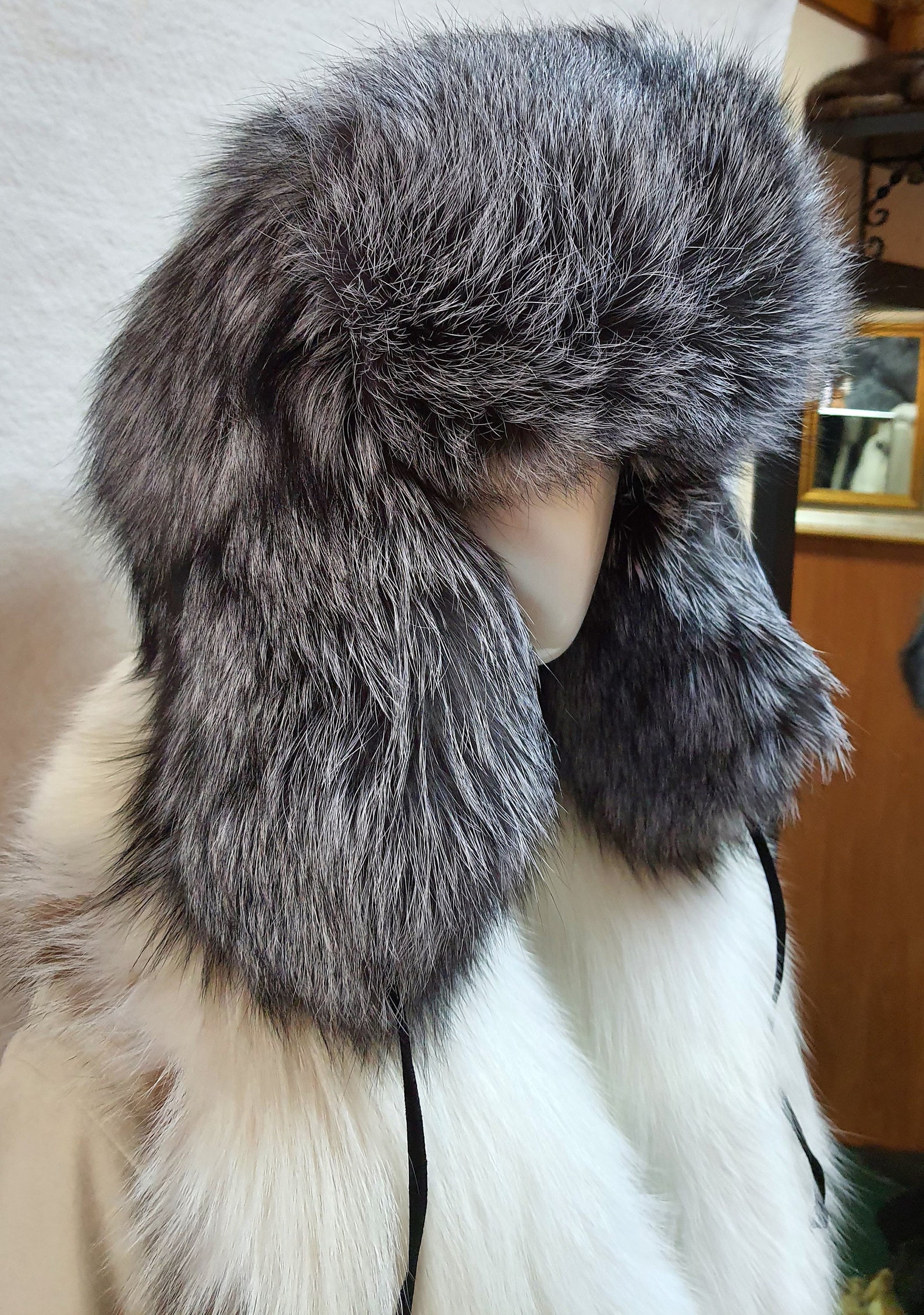 Silver Fox Fur Hat Aviator Winter Hat Silver Fox Fur Trapper - Etsy