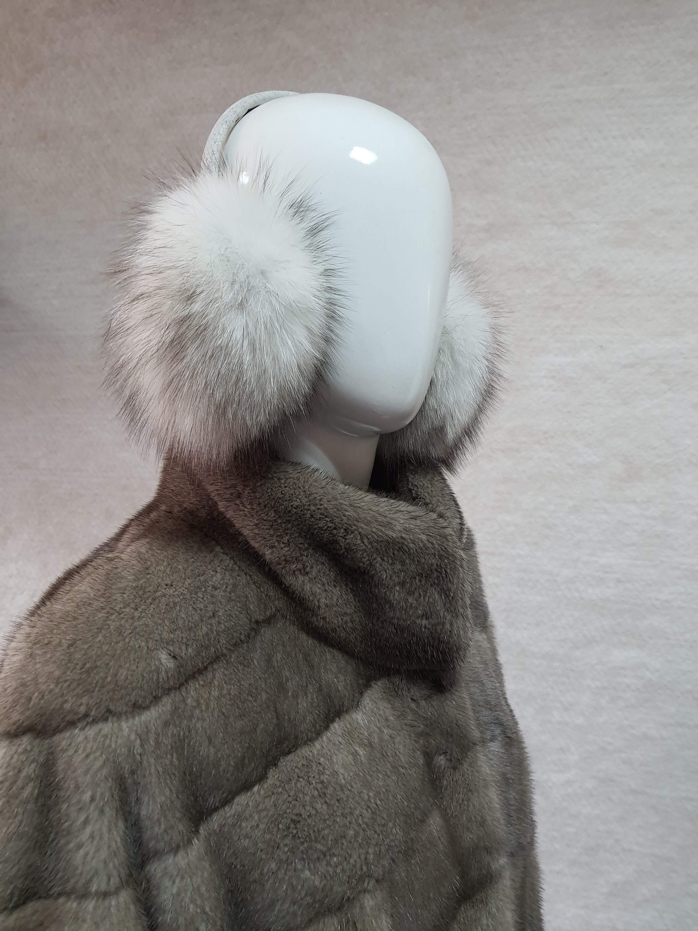 Real Fox Fur Earmuffs With Leather Bezel in White Color Fox - Etsy