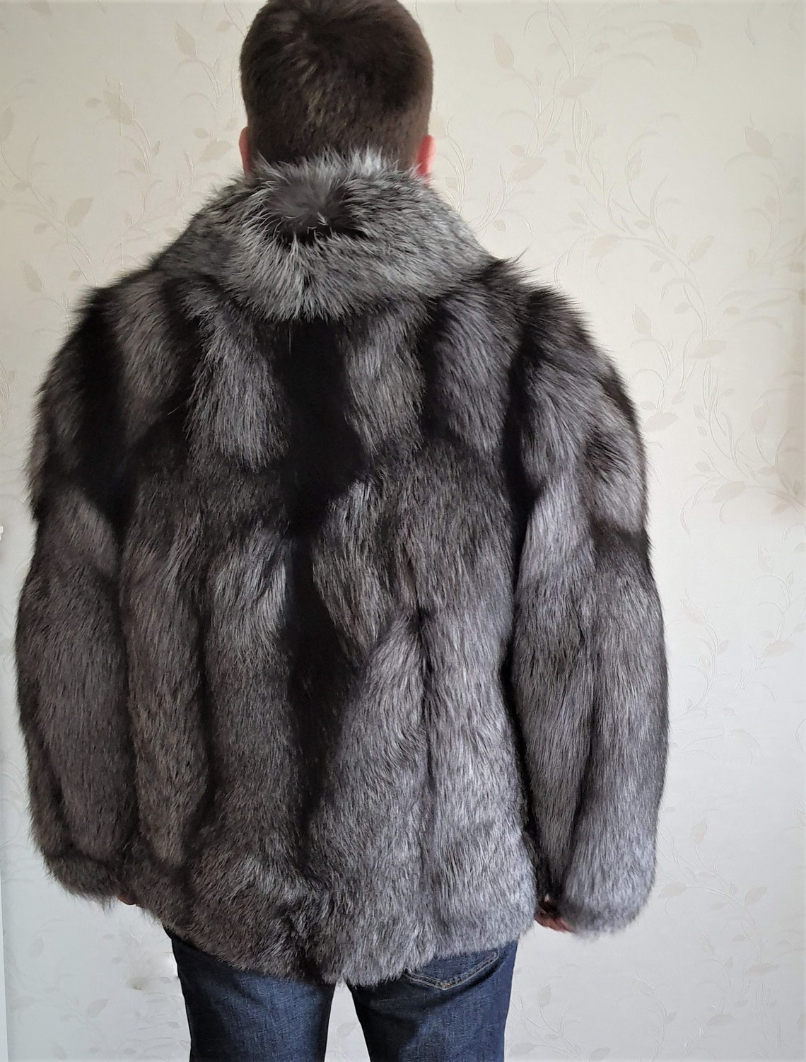 Mens Silver Fox fur coat real mens fox coat fox fur coat | Etsy