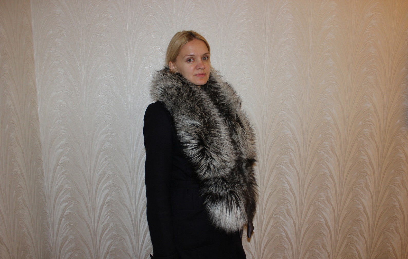 Large Silver Fox Fur Collar Winter Fur Collar Silver Fox | Etsy