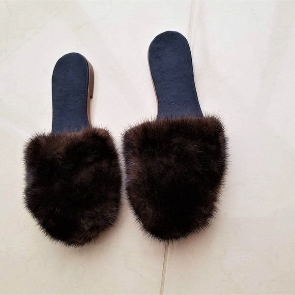 Mink Fur Slides - Etsy
