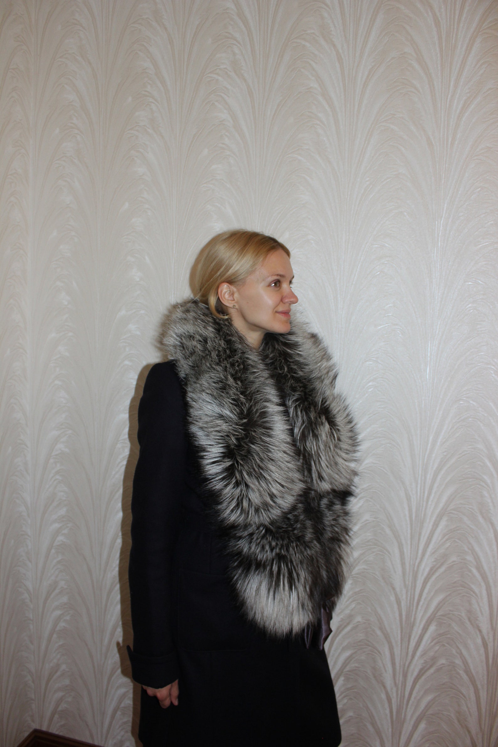 Large Silver Fox Fur Collar Winter Fur Collar Silver Fox | Etsy