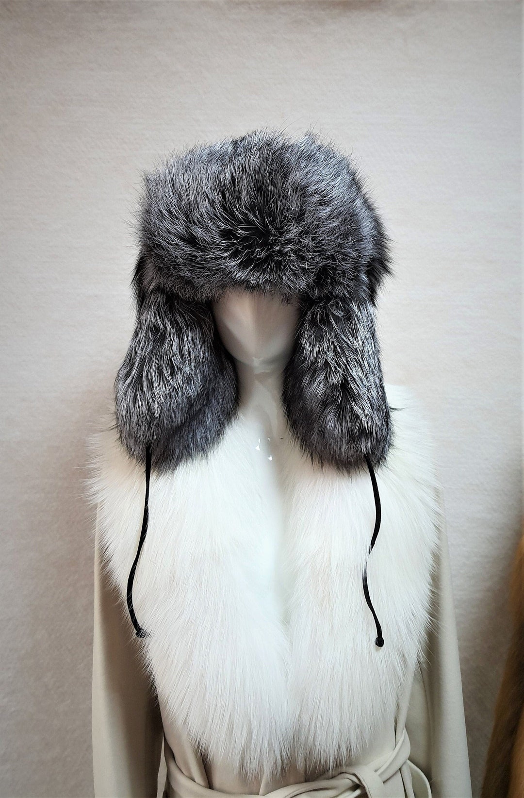 Silver Fox Fur Hat, Aviator Winter Hat, Silver Fox Fur Trapper Hat ...