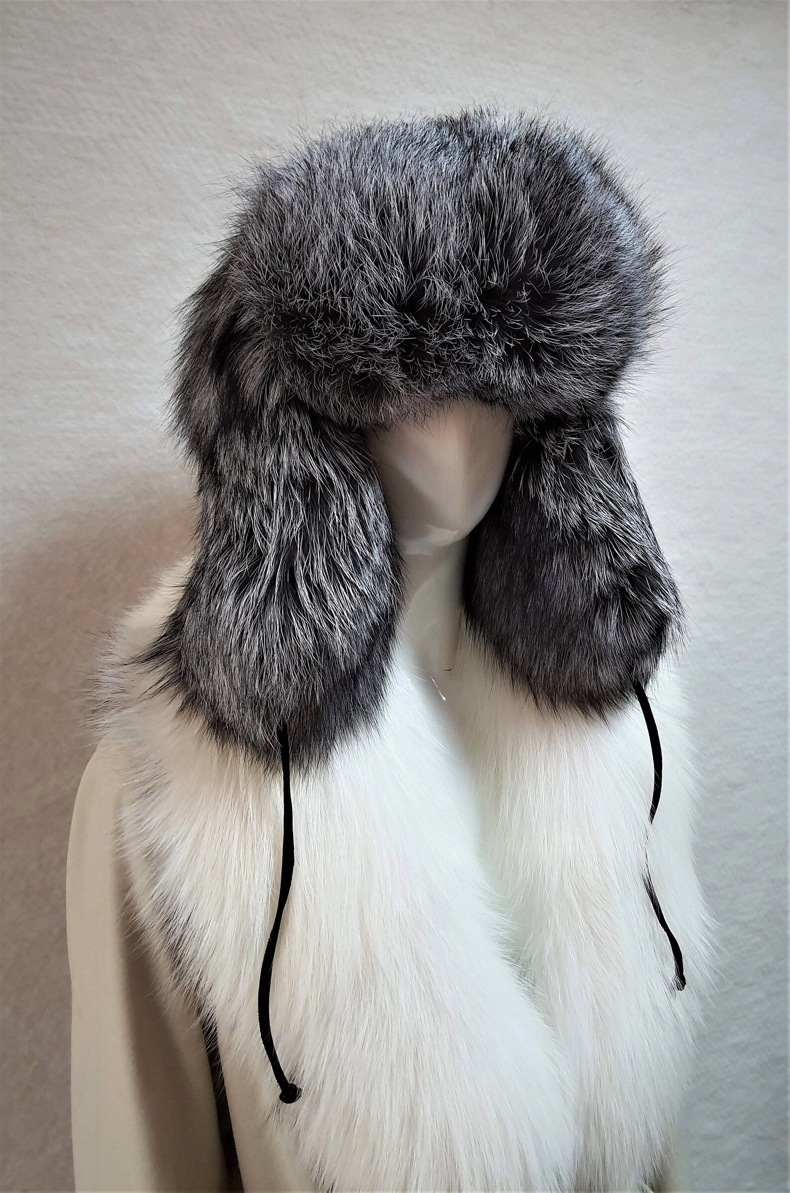 Silver Fox Fur Hat Aviator Winter Hat Silver Fox Fur Trapper | Etsy