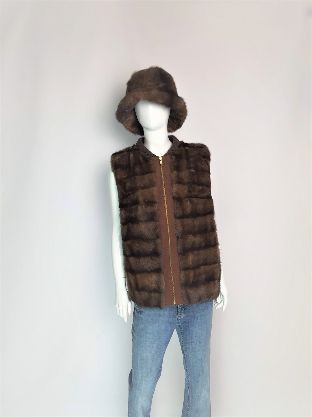 NEW Brown Real Mink Fur Vest With Wool Fabric on the Back - Etsy