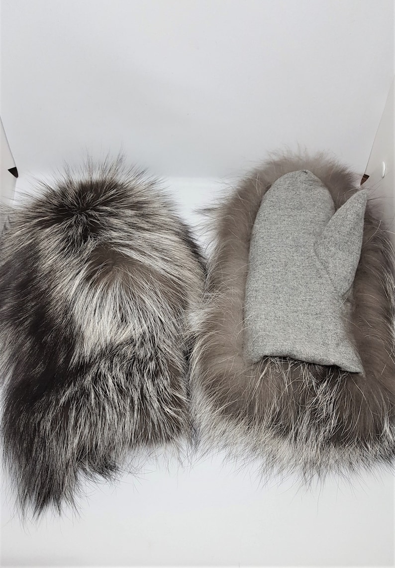 Handmade Silver Fox Fur Mittens With Cashmere and Fleece - Etsy