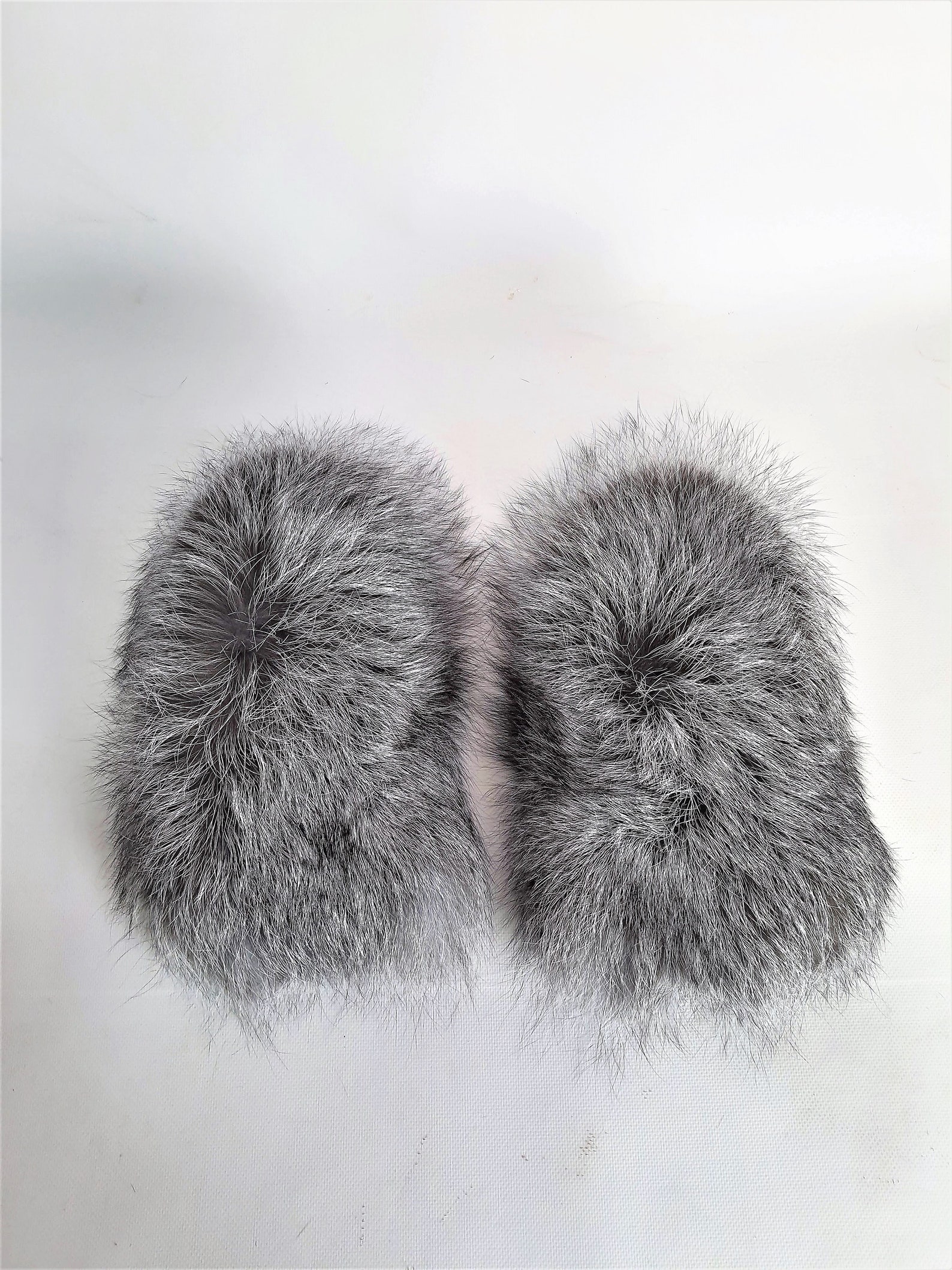 Handmade Silver Fox Fur Mittens With Wool Coat Fabric and - Etsy