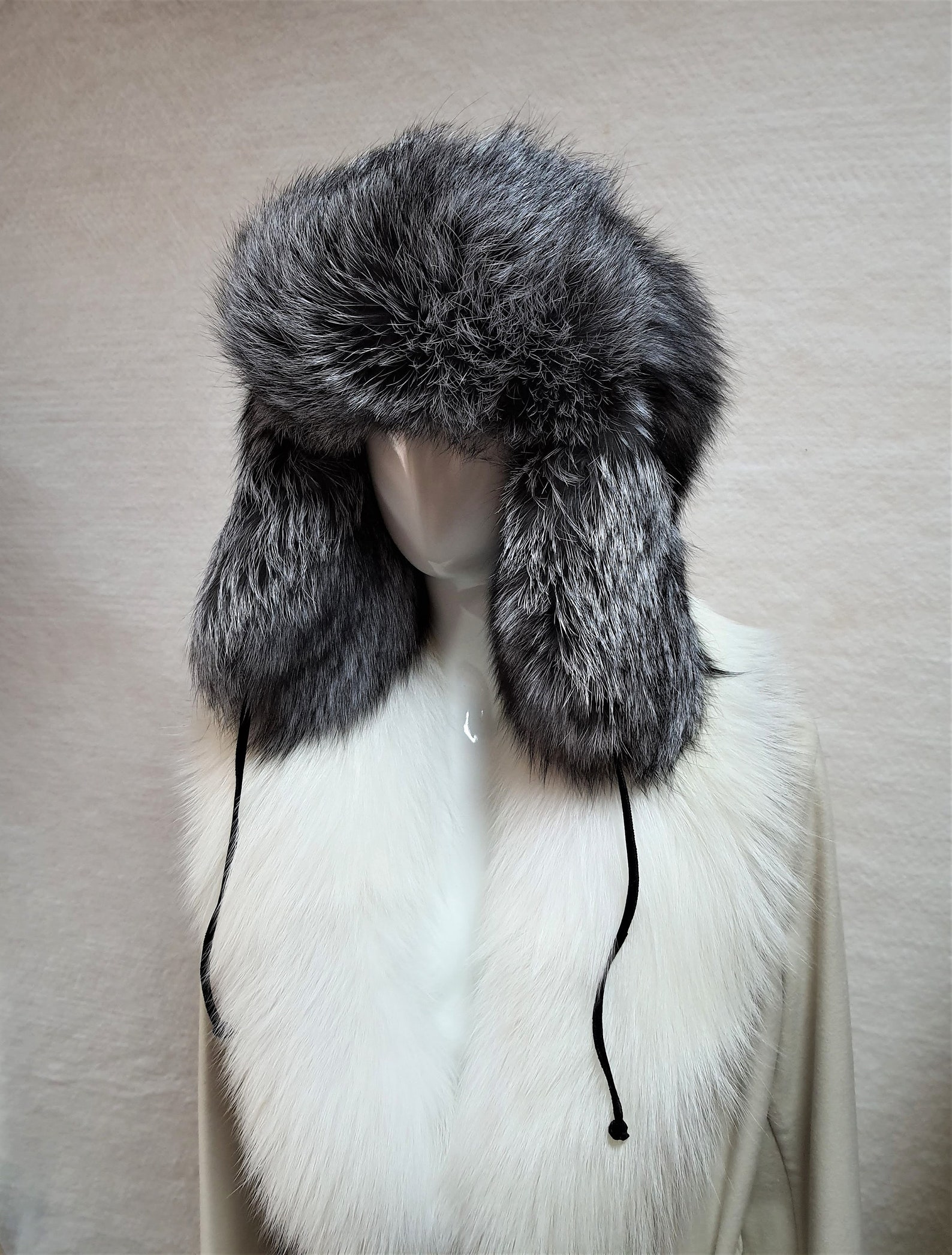 Silver Fox Fur Hat Aviator Winter Hat Silver Fox Fur Trapper | Etsy