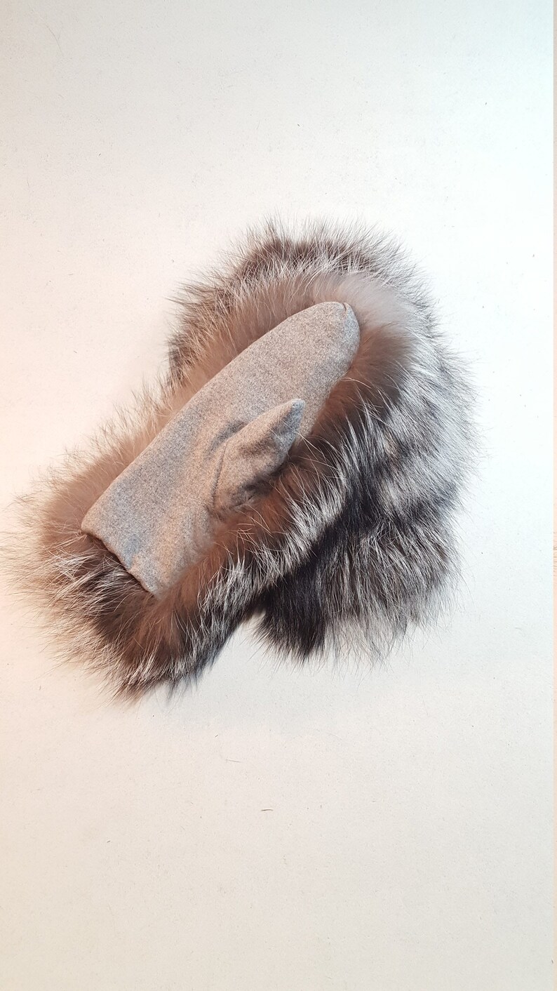 Handmade Silver Fox Fur Mittens With Cashmere and Fleece - Etsy
