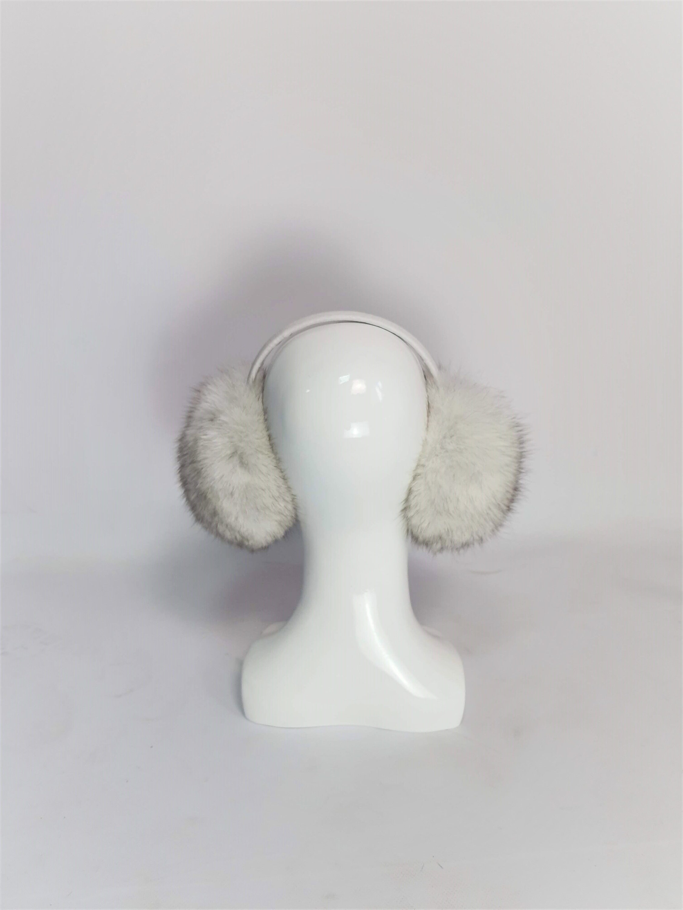 Real Fox Fur Earmuffs With Leather Bezel in White Color Fox - Etsy