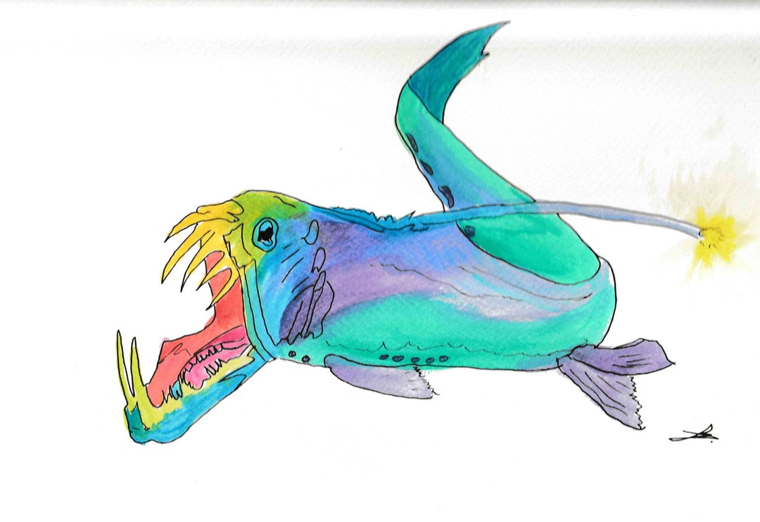 Viperfish A3 Print of Watercolour Painting of a Viperfish - Etsy
