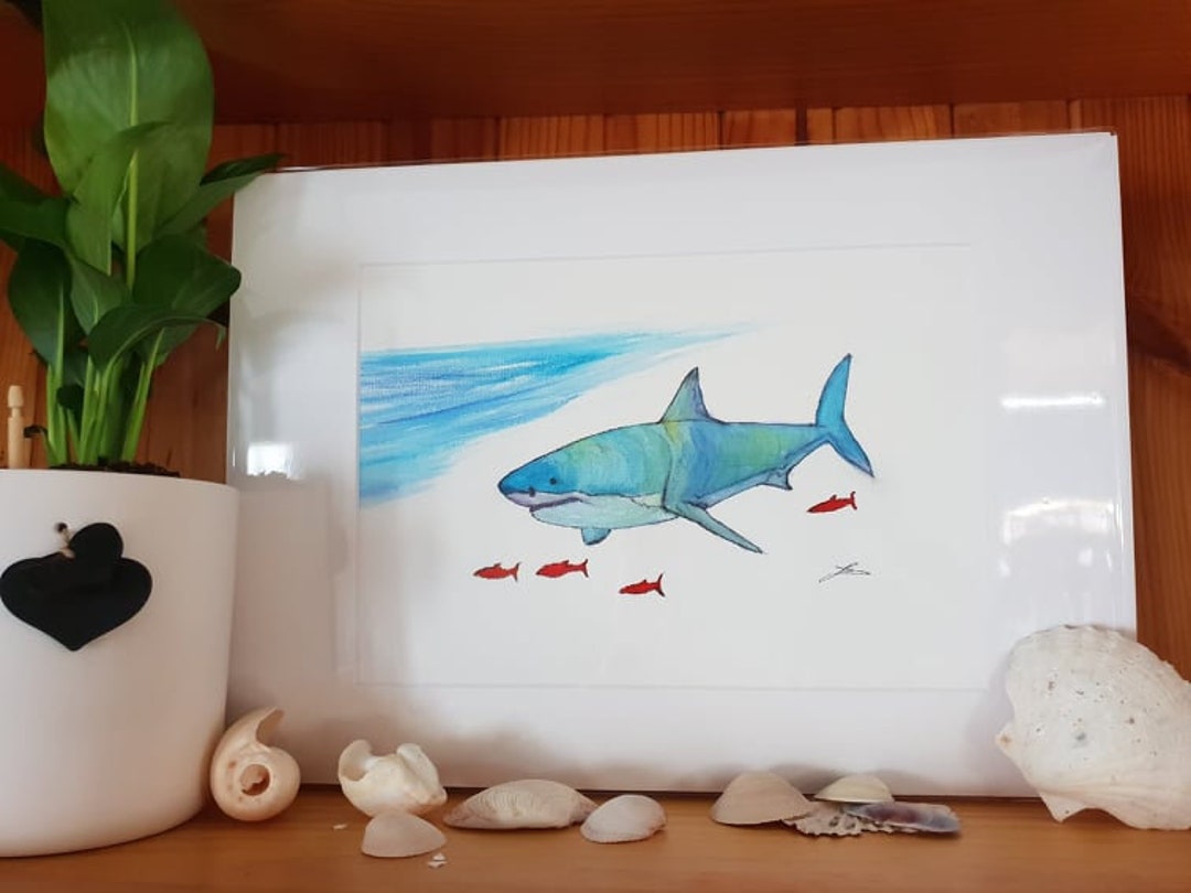 Great White Smile A3 Watercolour Painting of Great White Shark - Etsy