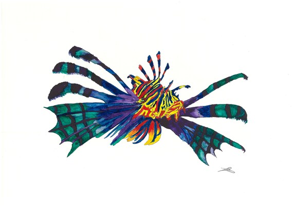 Rainbow Lionfish print of Lionfish Watercolour Painting - Etsy
