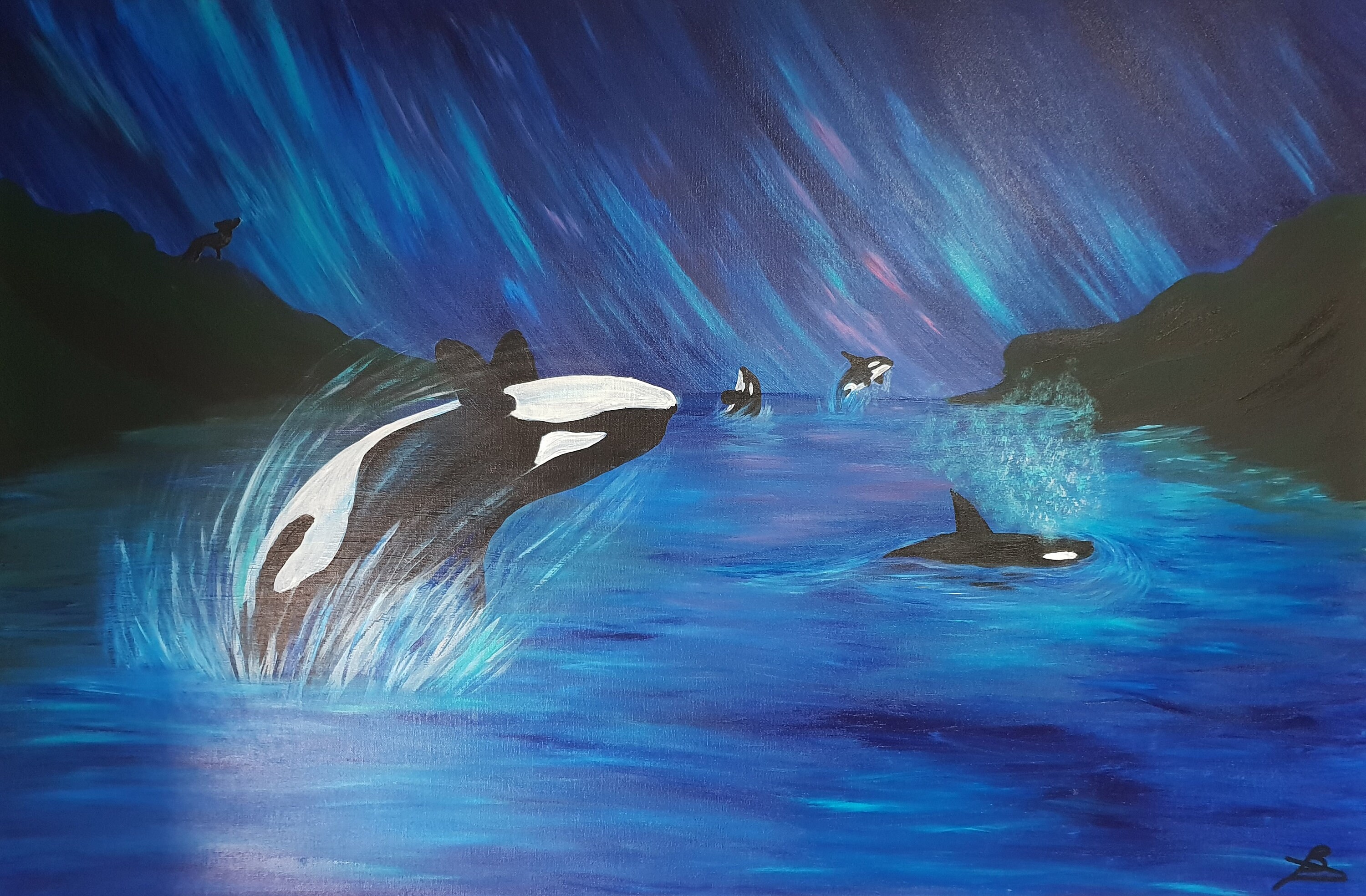 Orcas Aurora Pintura acrílica de orcas/Orcas en la aurora boreal - Etsy ...
