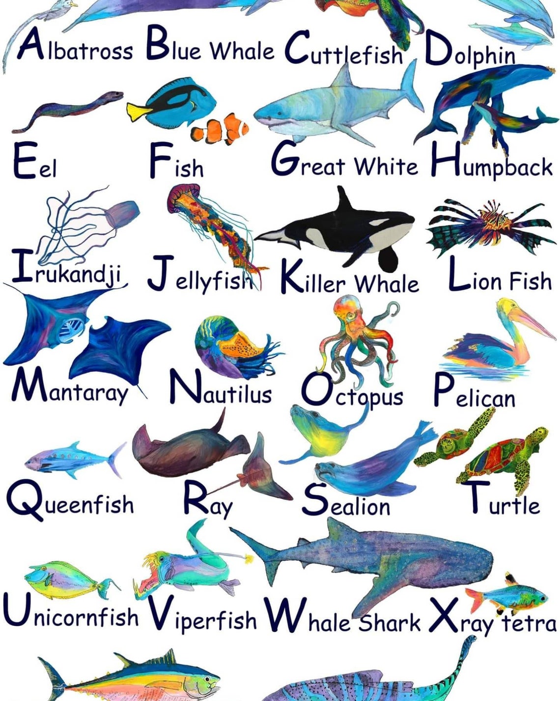 A-Z Ocean Alphabet Chart - Etsy