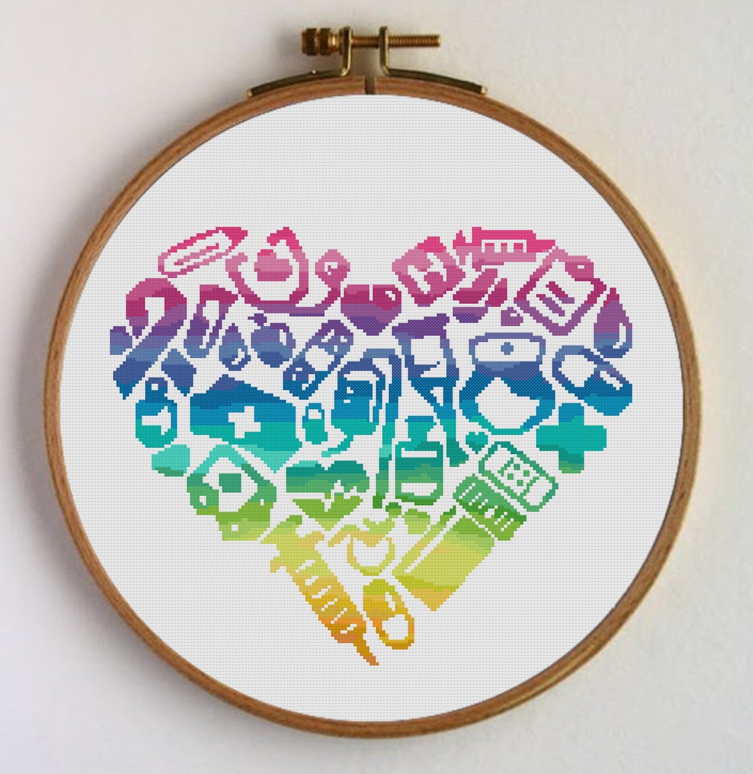Modern Hospital Cross-stitch Pattern. Cross-stitch Pattern Heart Nurse ...