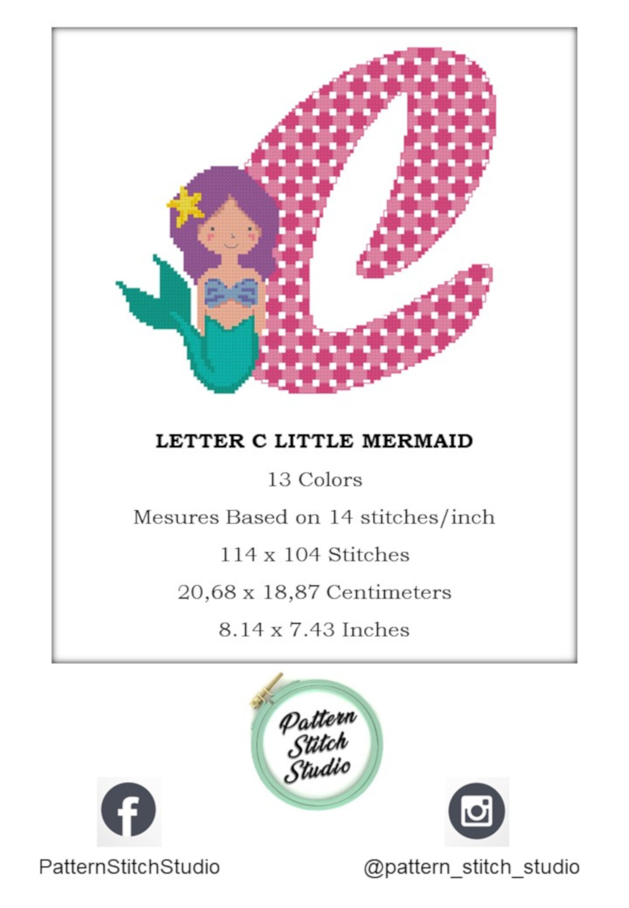 Letter C Cross-stitch pattern Initial C cross-stitch Mermaid - Etsy España