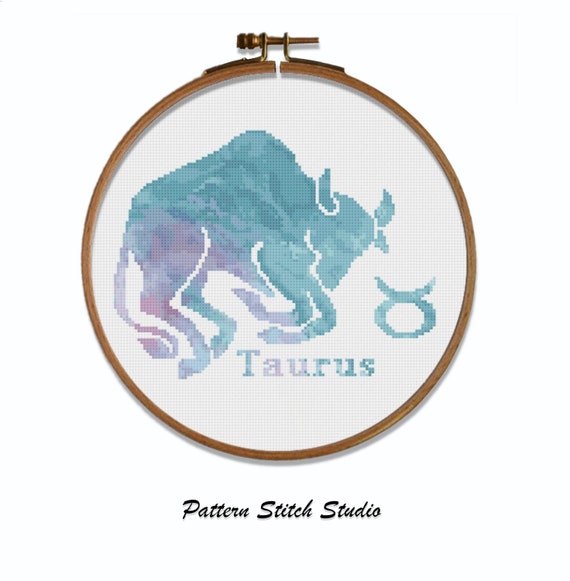 Taurus Cross-stitch Pattern Zodiacal Sign Taurus Watercolor | Etsy