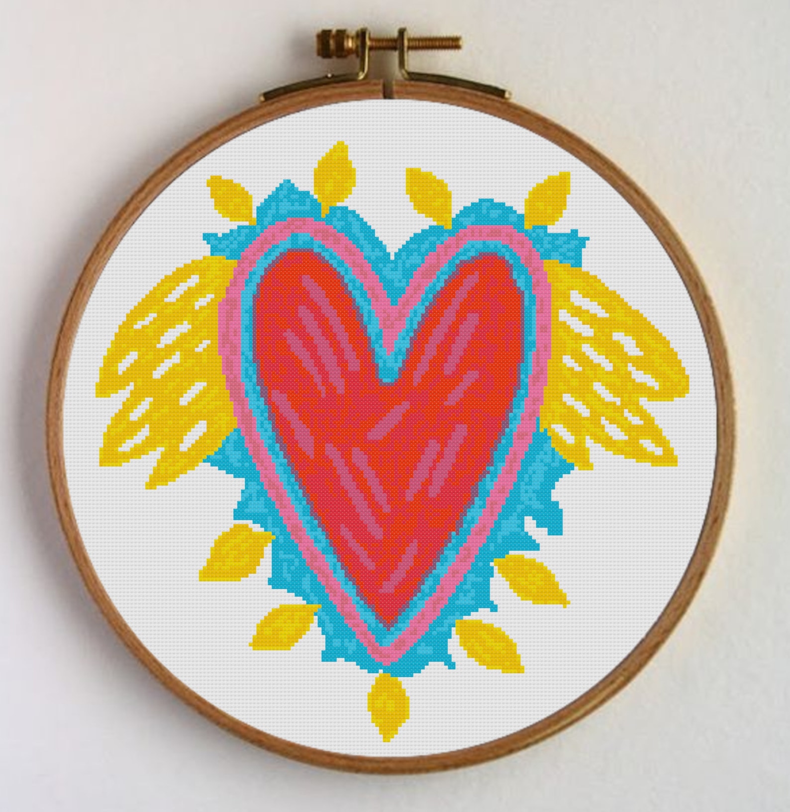 Sacred Heart Pattern Cross Stitch Mexican Heart Cross Stitch, Sacred ...