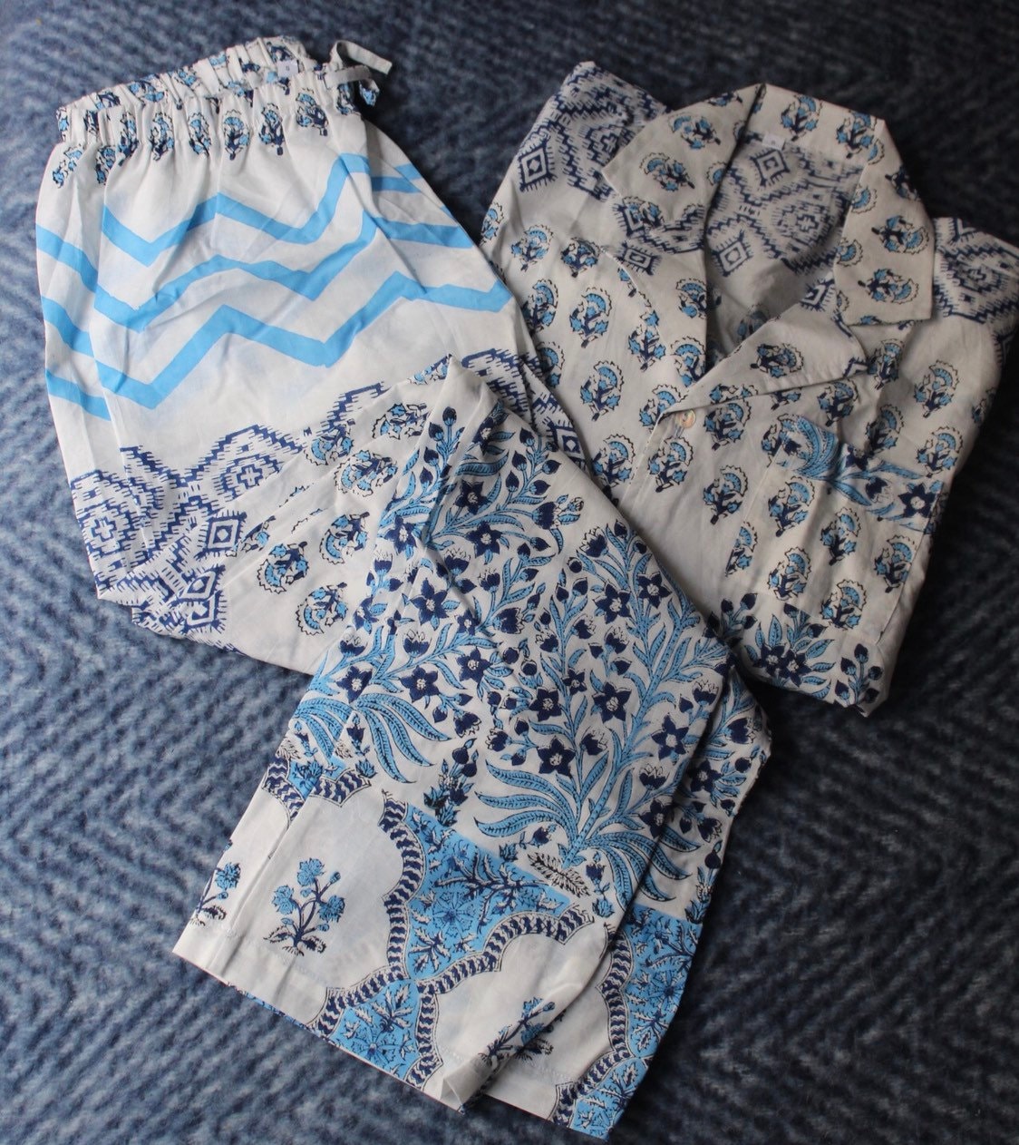 Blue and White Multi Pattern Pjs, Women's Pajamas, Boho Pjs, Bridesmaid ...