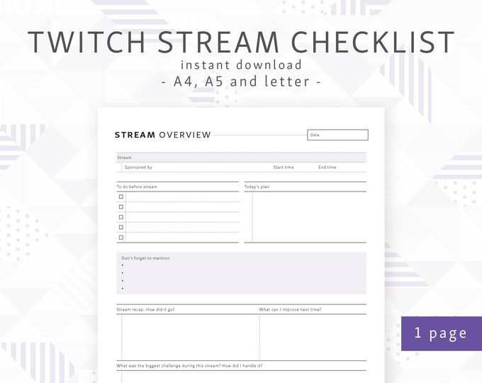 Streamer Checklist - A5 A4 Letter - Twitch Streaming Checklist Online Content Creator Planner ...