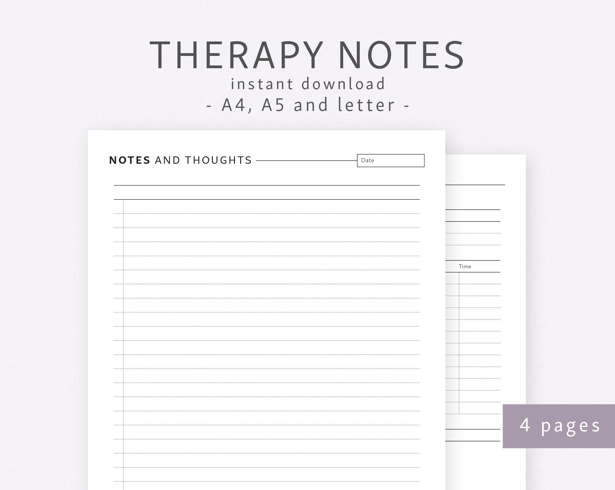 Therapy Notes Mental Health Selfcare Mindfullness Progress Planner A4 ...