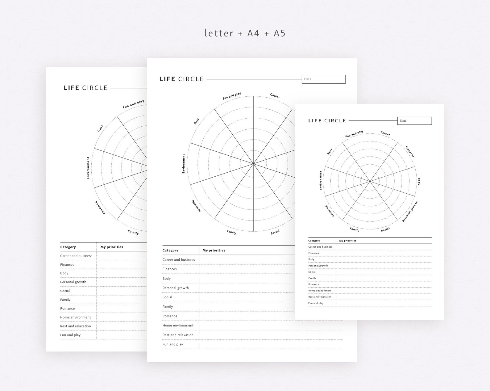 Life Circle A5 A4 Letter Wheel of Life Self Improvement - Etsy