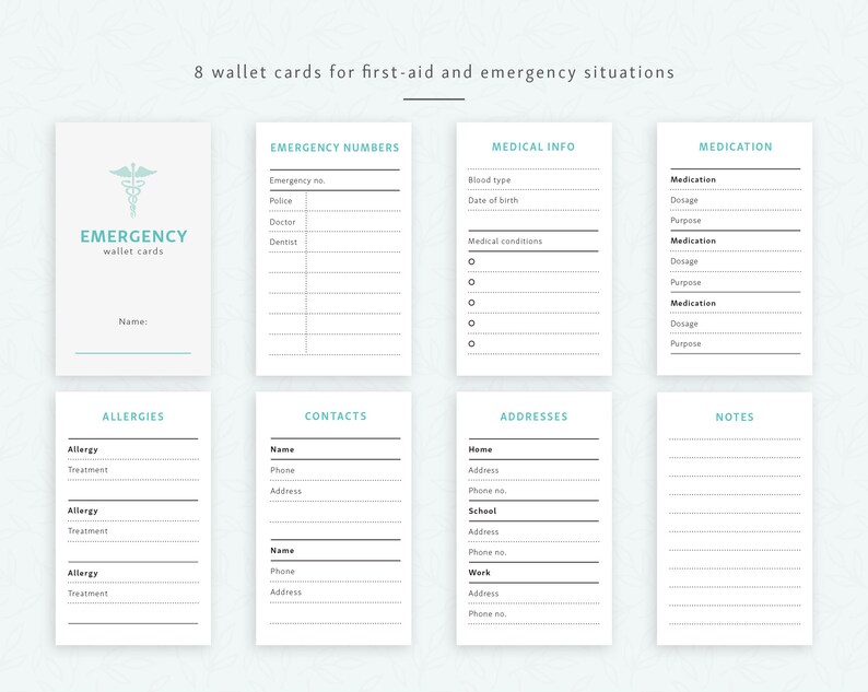 Emergency Wallet Cards A4 A5 Letter in Case of Emergency - Etsy UK