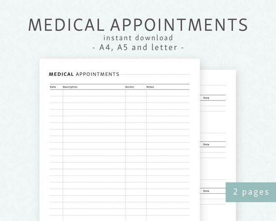 Medical Appointments Tracker A5 A4 Letter Doctor - Etsy