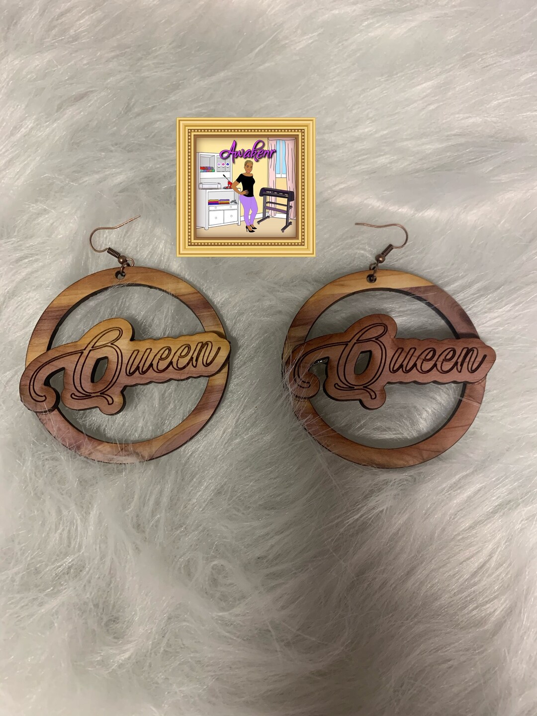 Custom Name Hoop Earrings, Black Queen Jewelry, Wood Hoop Earrings ...