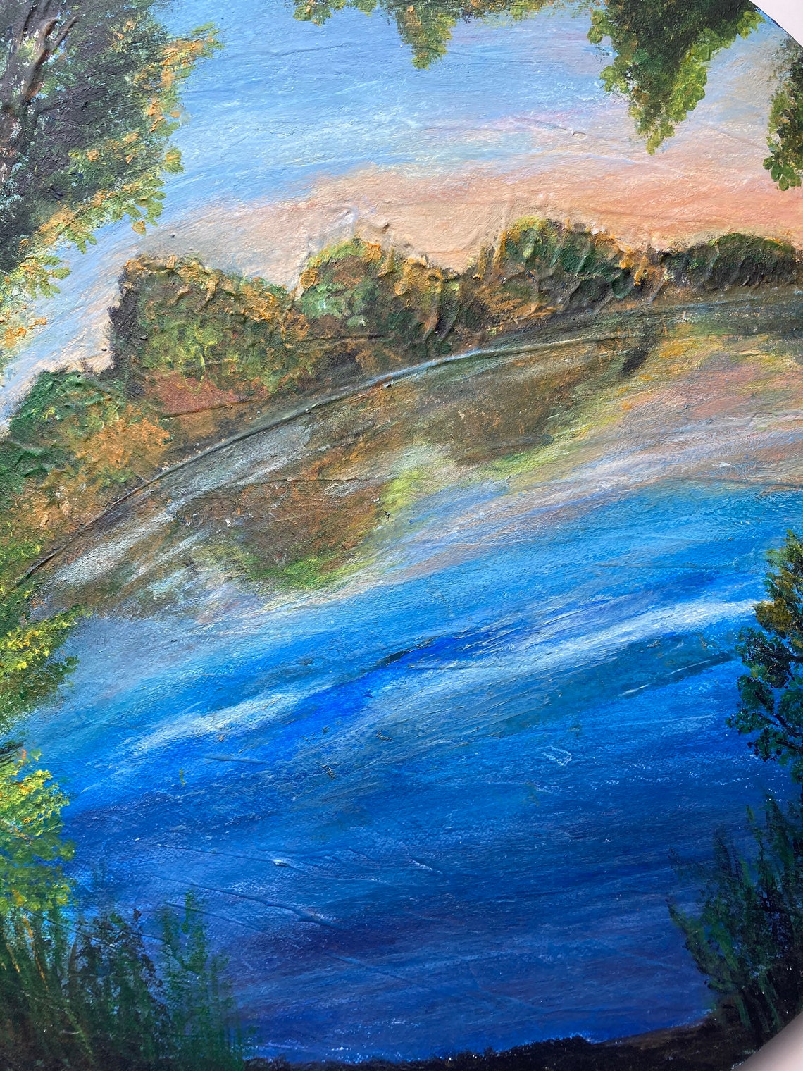 Landscape Painting , Acrylic Painting , Reflection, Lake Surrounded by ...
