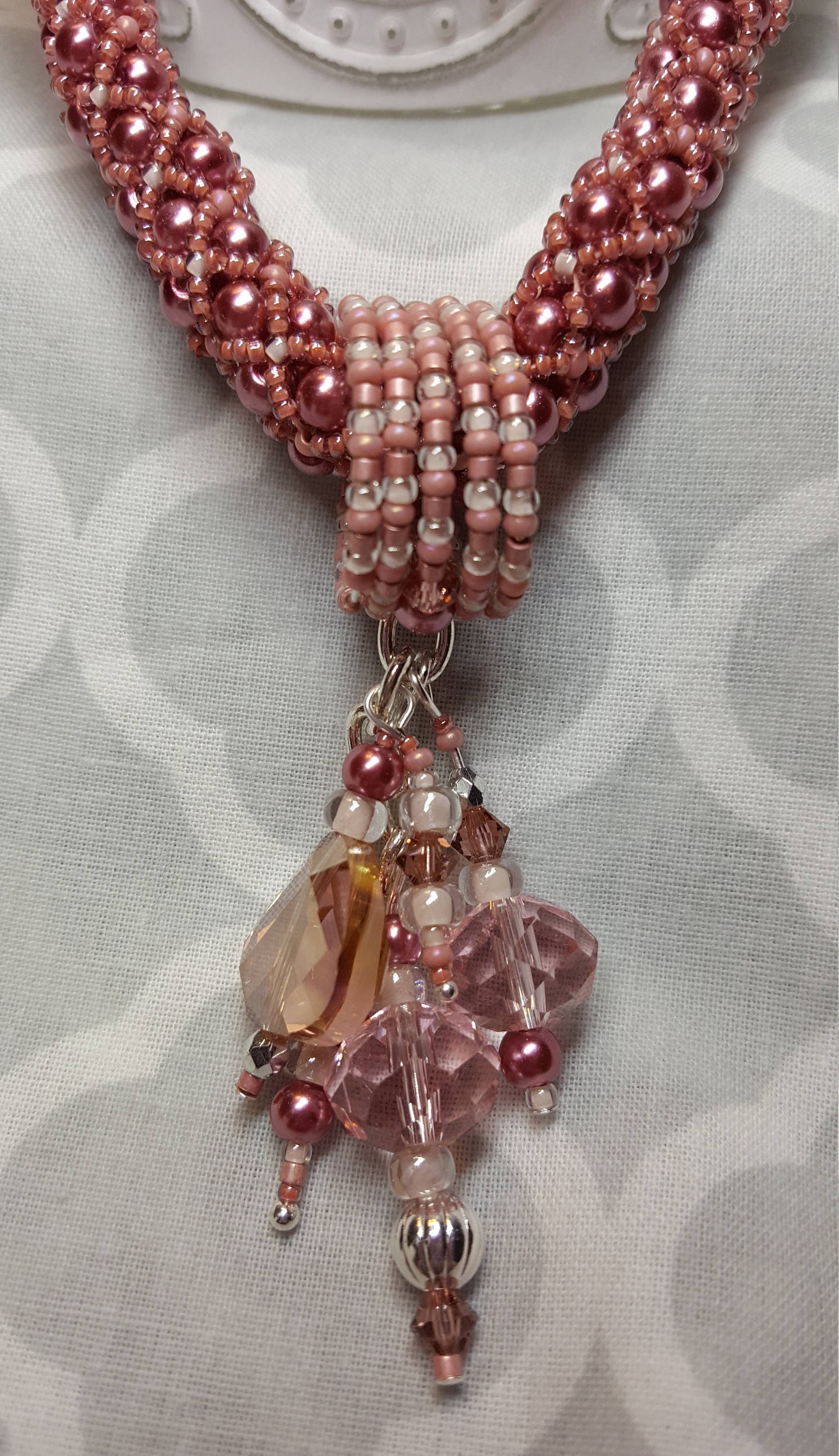 Rose Netted Rope Beaded Necklace With Beaded Pendant Beaded - Etsy