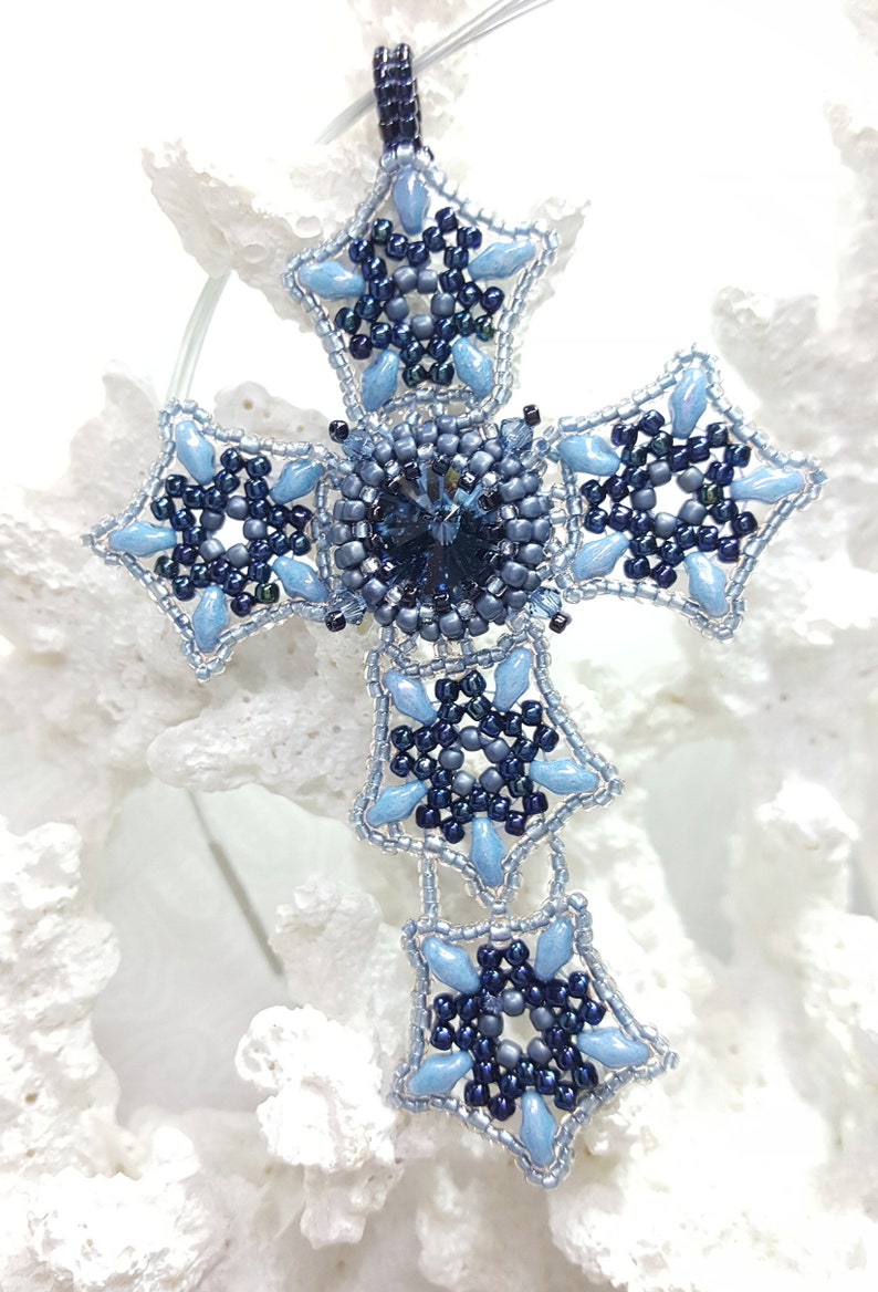 Shades of Denim Cross, Beaded Cross, Vintage Denim, Sapphire, Blue ...