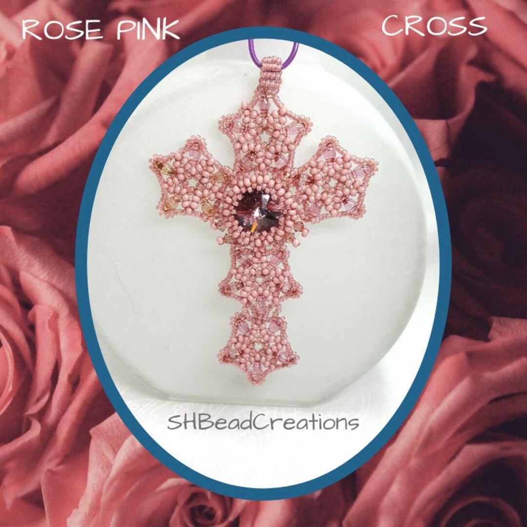 Reduced..dusty Rose Cross Pendant, Shades of Pink Cross Pendant, Beaded ...