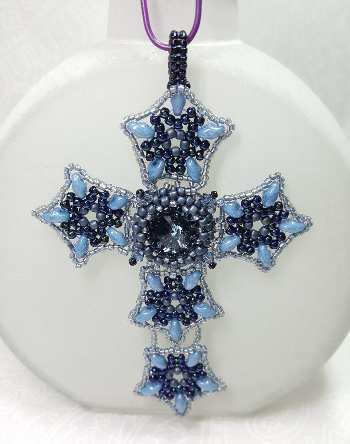 Shades of Denim Cross, Beaded Cross, Vintage Denim, Sapphire, Blue ...