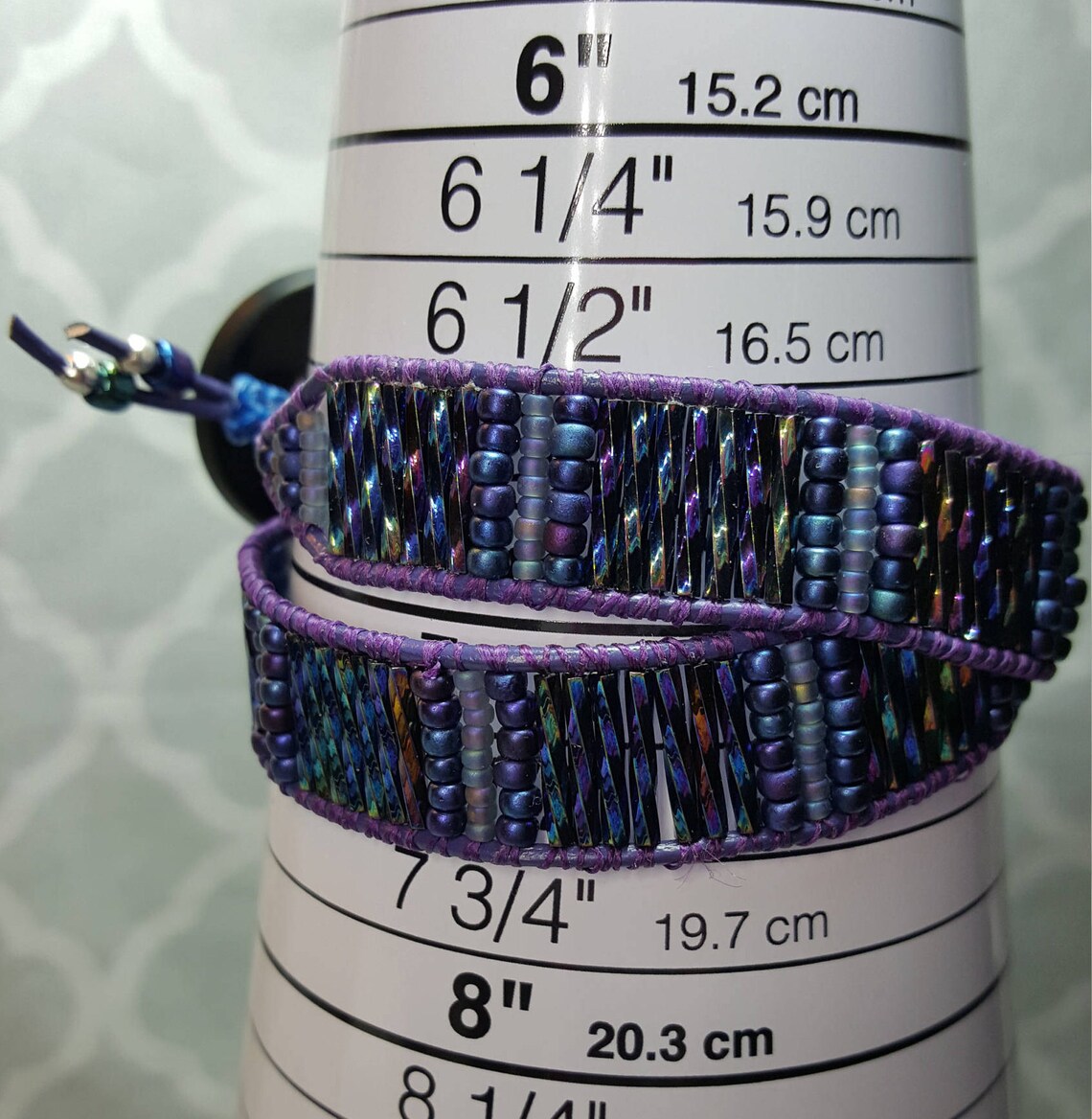 Twisted Bugle & Seed Bead Double Wrap Bracelet, Metallic Purple ...