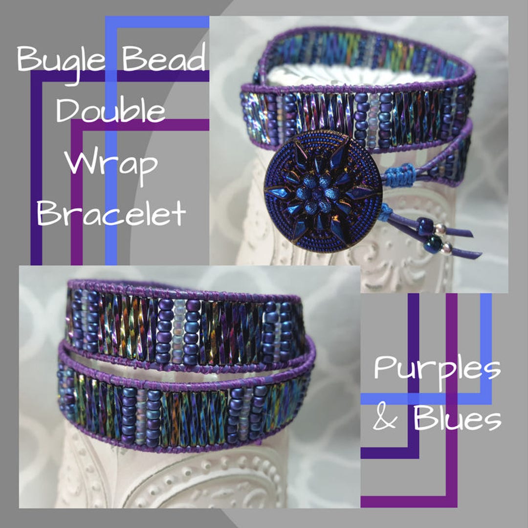 Twisted Bugle & Seed Bead Double Wrap Bracelet, Metallic Purple ...