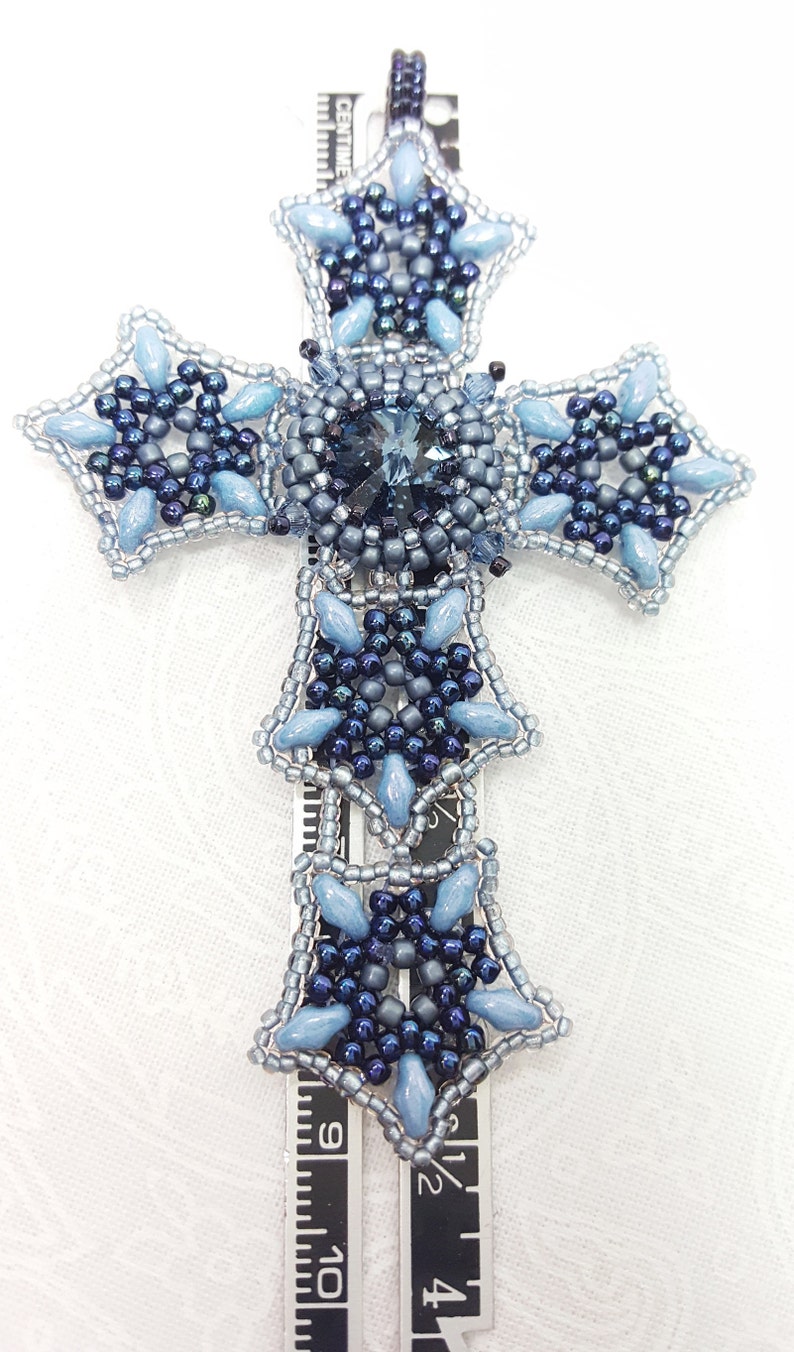 Shades of Denim Cross, Beaded Cross, Vintage Denim, Sapphire, Blue ...