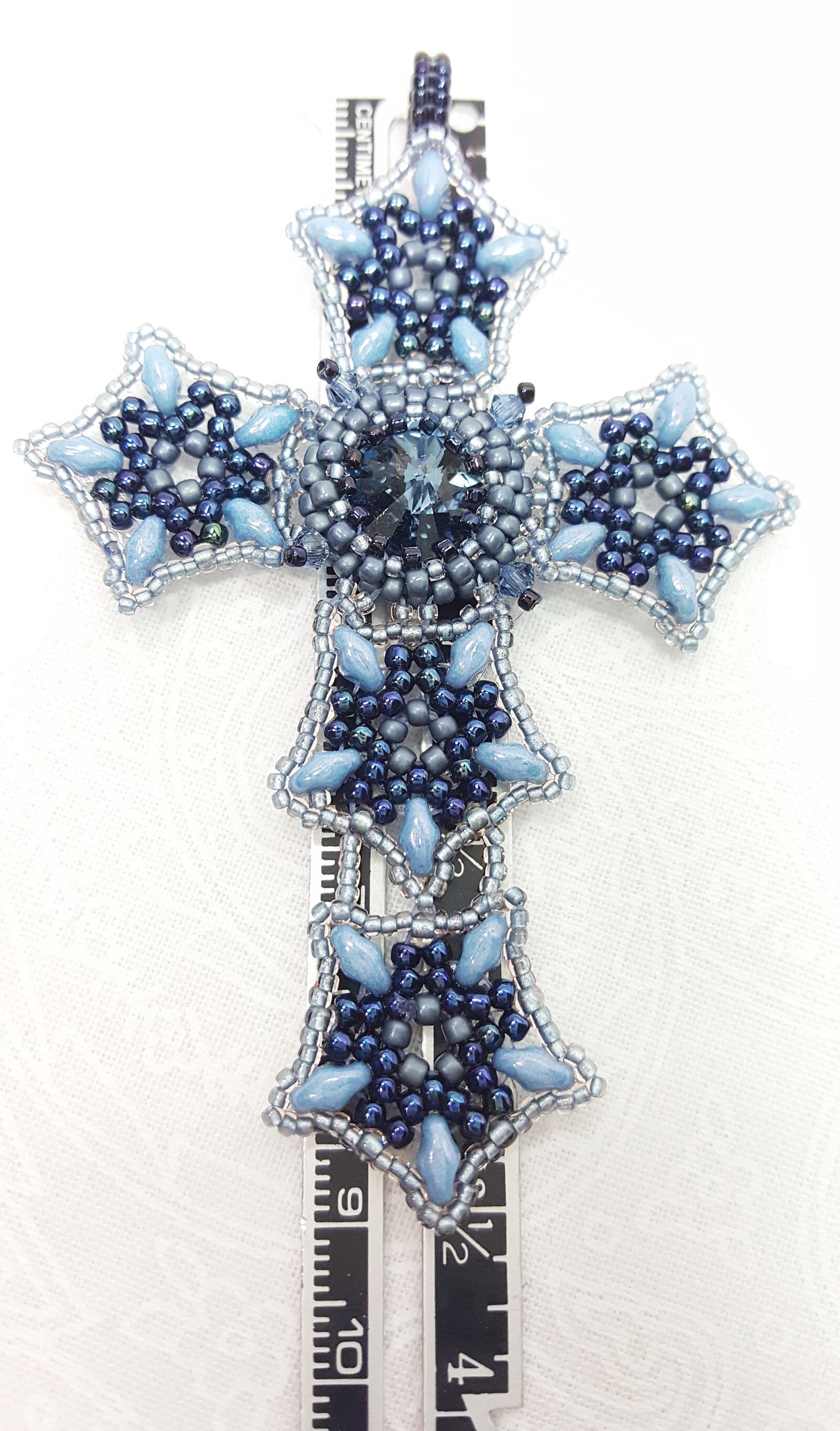 Shades of Denim Cross, Beaded Cross, Vintage Denim, Sapphire, Blue ...