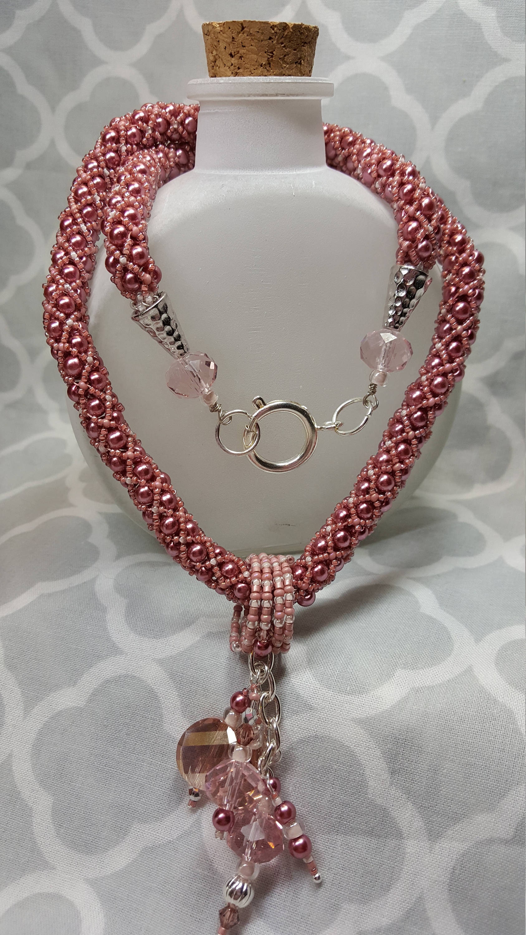 Rose Netted Rope Beaded Necklace With Beaded Pendant Beaded - Etsy