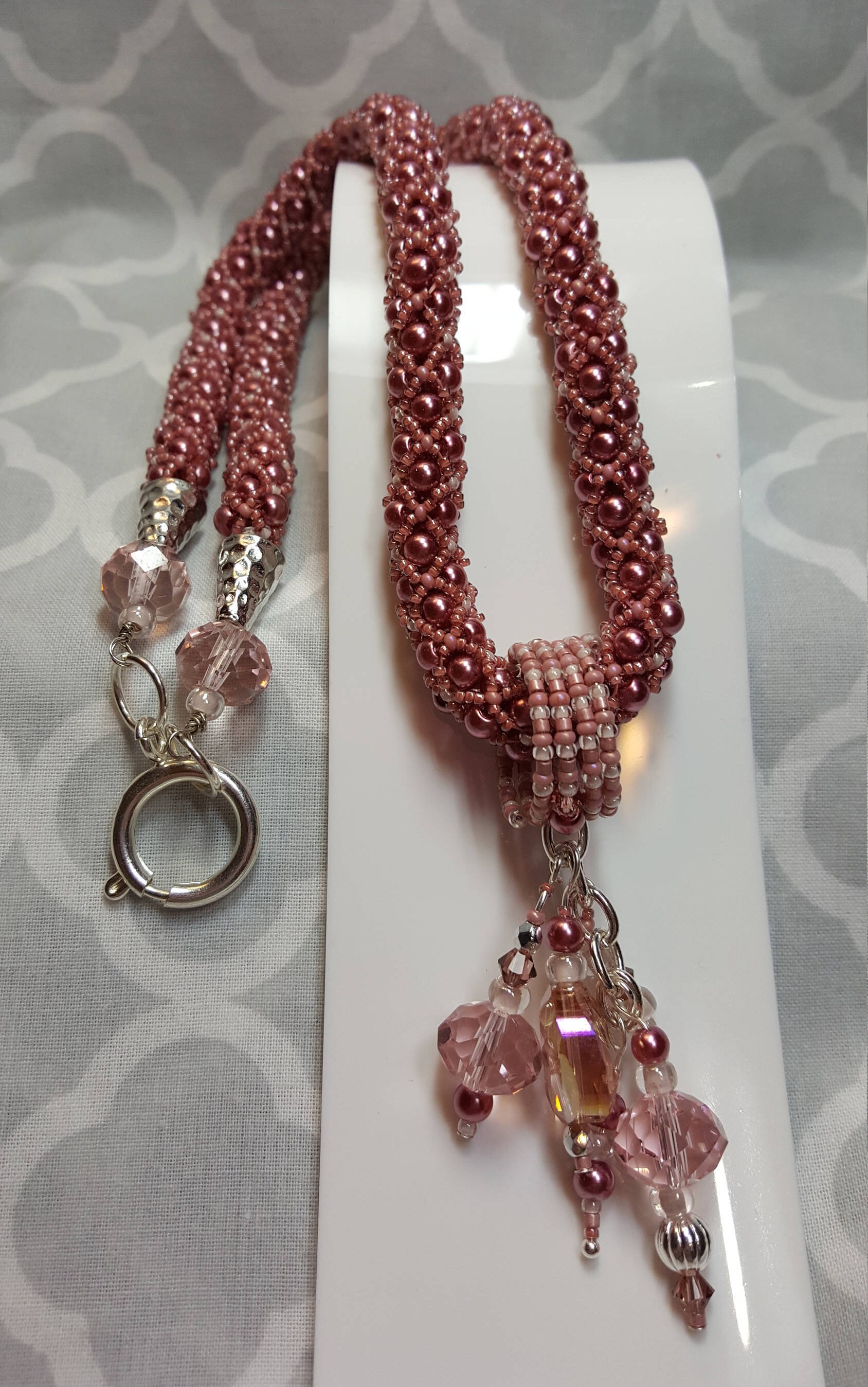 Rose Netted Rope Beaded Necklace With Beaded Pendant Beaded - Etsy