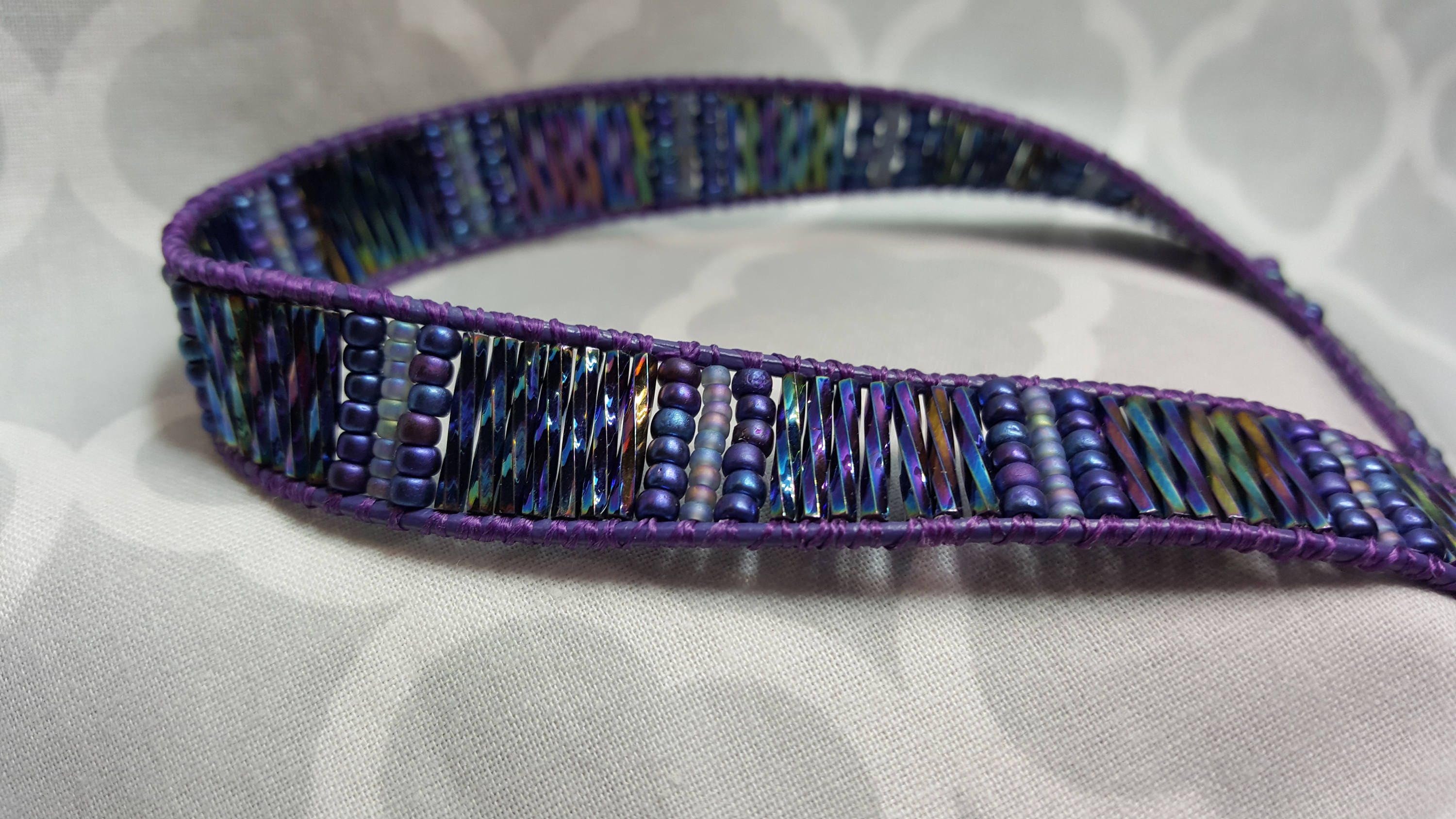 Twisted Bugle & Seed Bead Double Wrap Bracelet, Metallic Purple ...