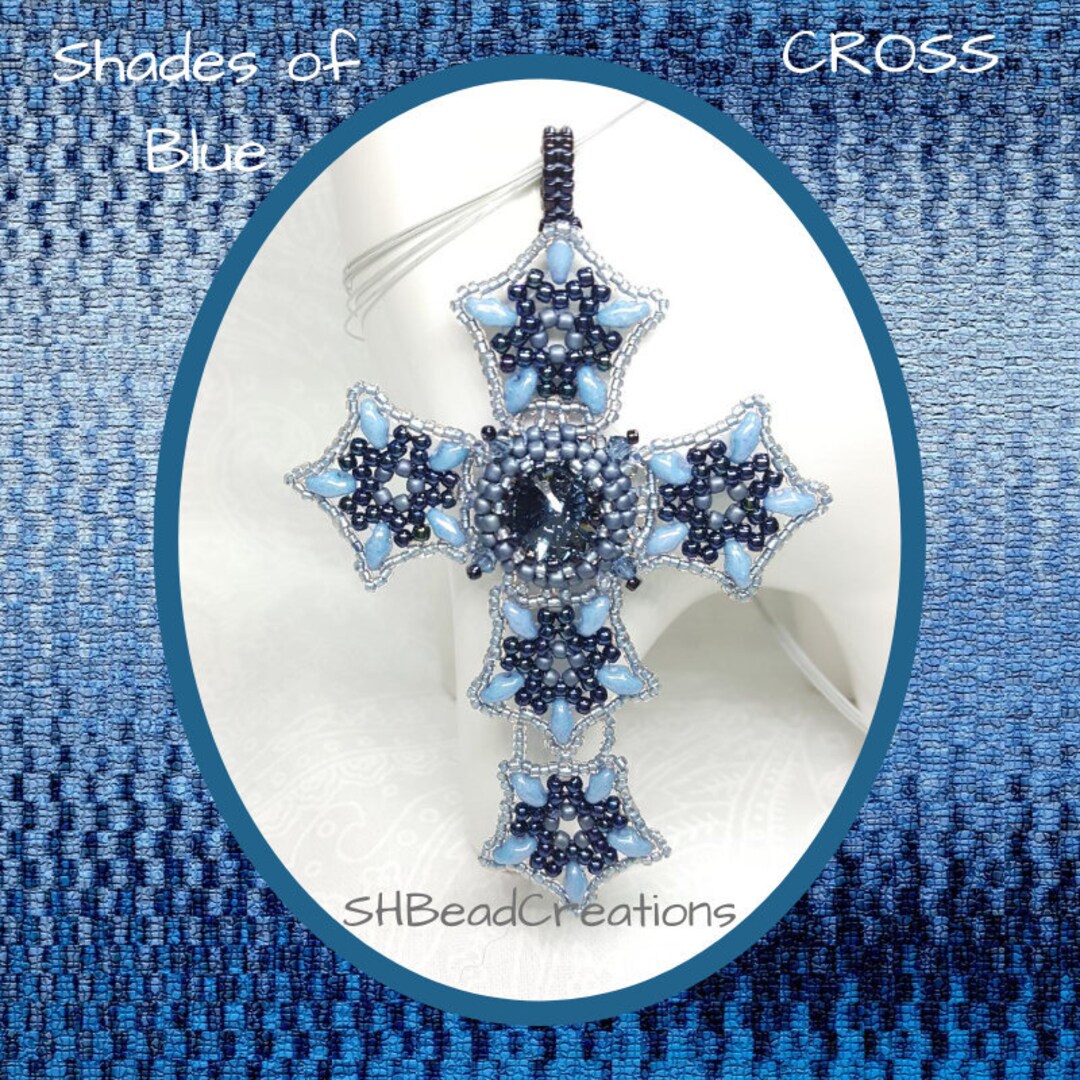 Shades of Denim Cross, Beaded Cross, Vintage Denim, Sapphire, Blue ...