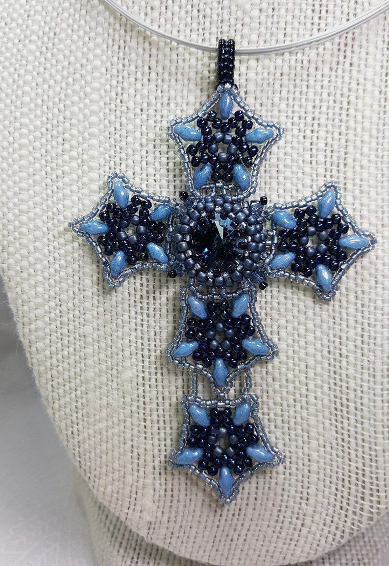 Shades of Denim Cross, Beaded Cross, Vintage Denim, Sapphire, Blue ...